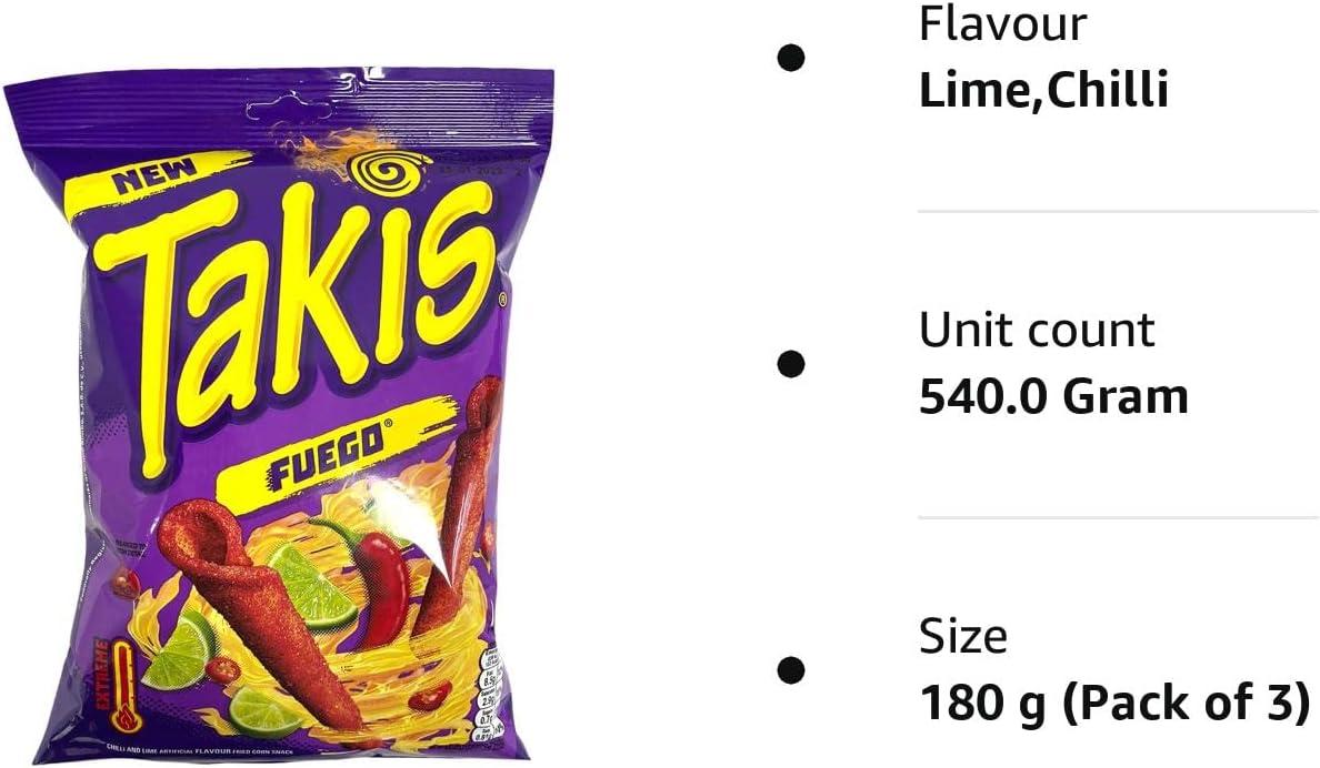 Takis Fuego Chilli and Lime Artificial Flavour Fried Corn Snack 180g ...