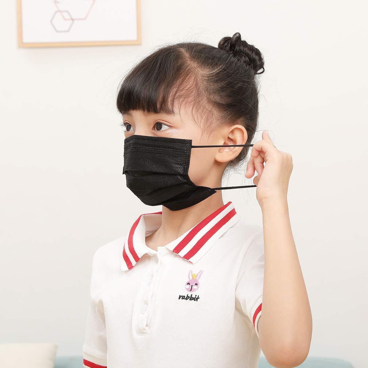 DIOLEV 50 Pcs Kids Disposable Face Masks - Small Size Jet Black | 4-Ply ...