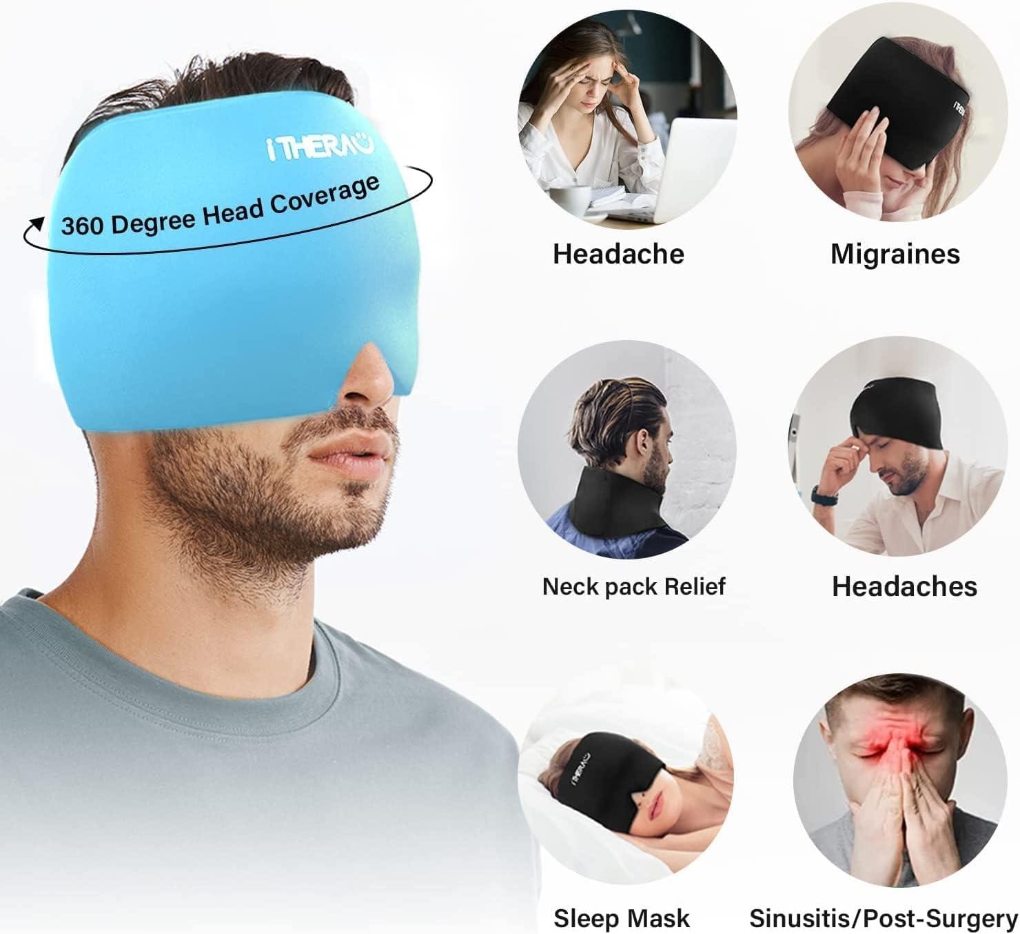 itherau Migraine Mask - Adjustable 360 Headache Relief Cap with Cold ...