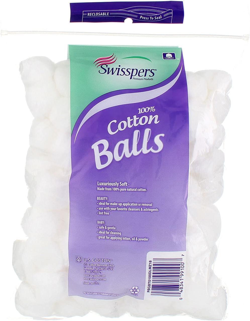 Swisspers Multi Care Cotton Balls 100 ct - Pack of 2 | Soft, Absorbent ...