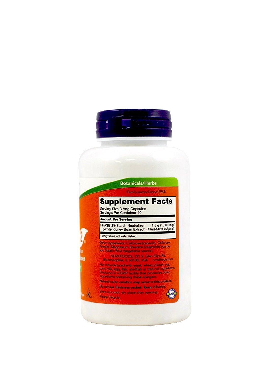 Now Foods Phase 2 Starch Neutralizer 500mg - 120 Veg Capsules | Natural ...