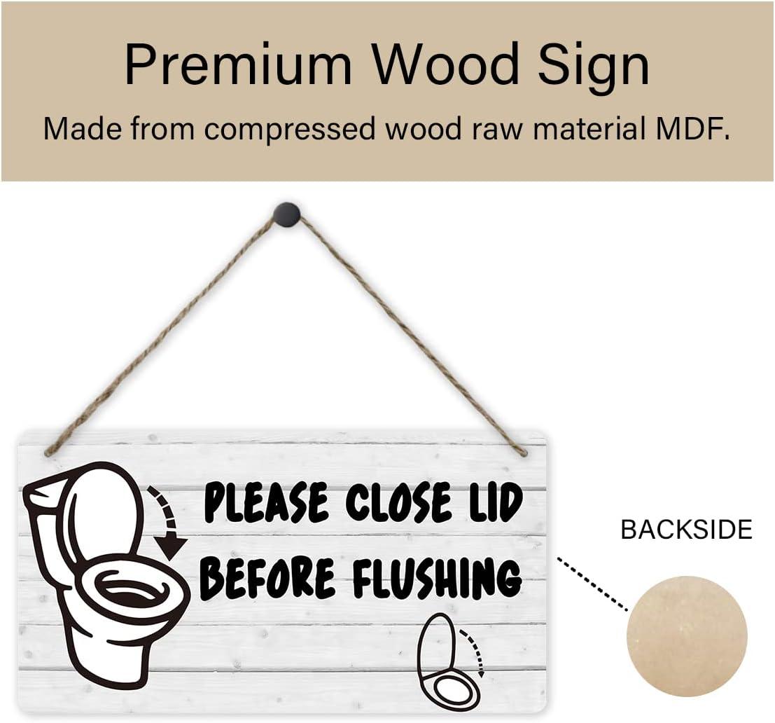 Wooden Bathroom Wall Art: Please Close Lid Before Flushing Sign | Buy ...