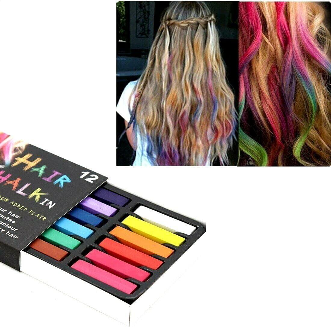 Kids Hair Chalks: Temporary Bright Coloured Dye for Girls - 12 Count ...