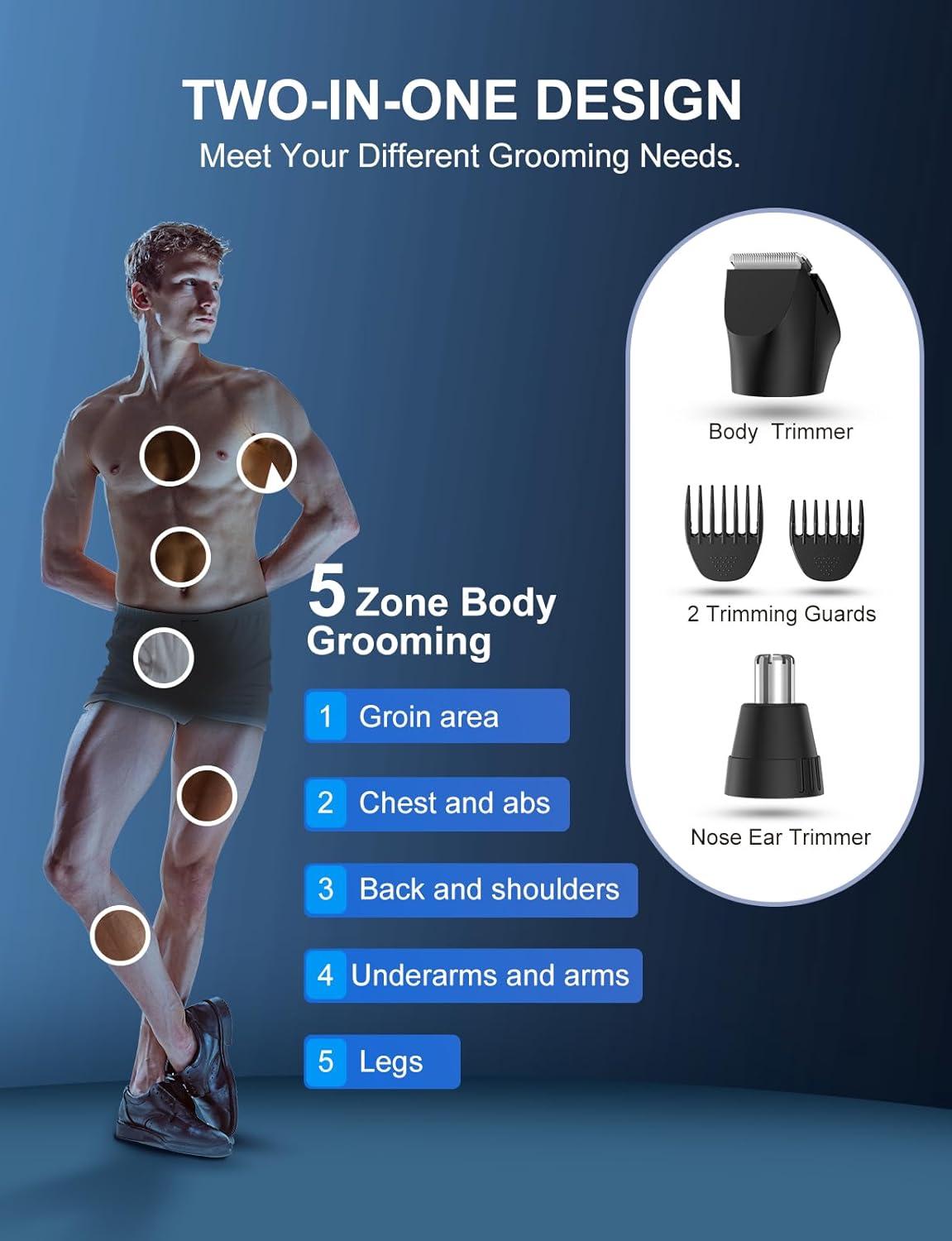 Men's Electric Body Hair Trimmer & Pubic Hair Groomer with Ceramic ...