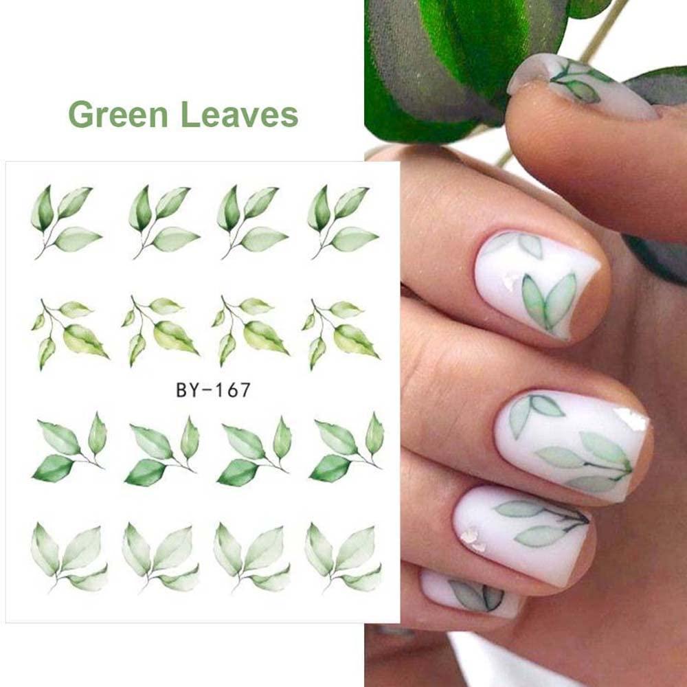 Green Leaf Nail Stickers - 12 Fresh Styles Water Transfer Decals for ...