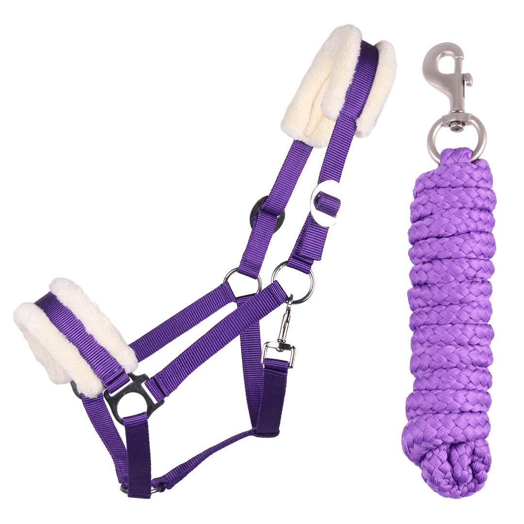 QHP Halter Set for Ponies | Beginner Faux Fur Padding Halter & Lead ...