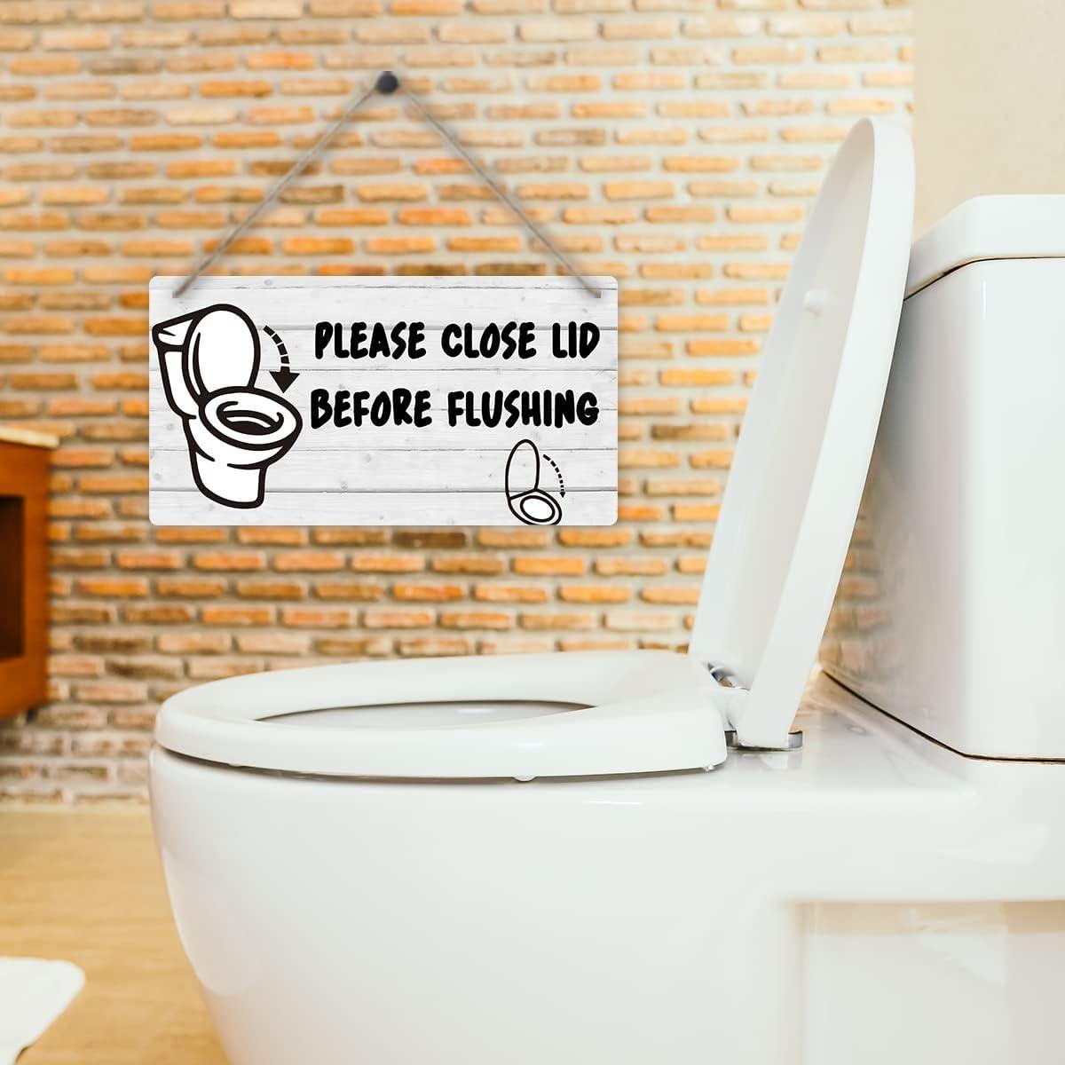 Wooden Bathroom Wall Art: Please Close Lid Before Flushing Sign | Buy ...