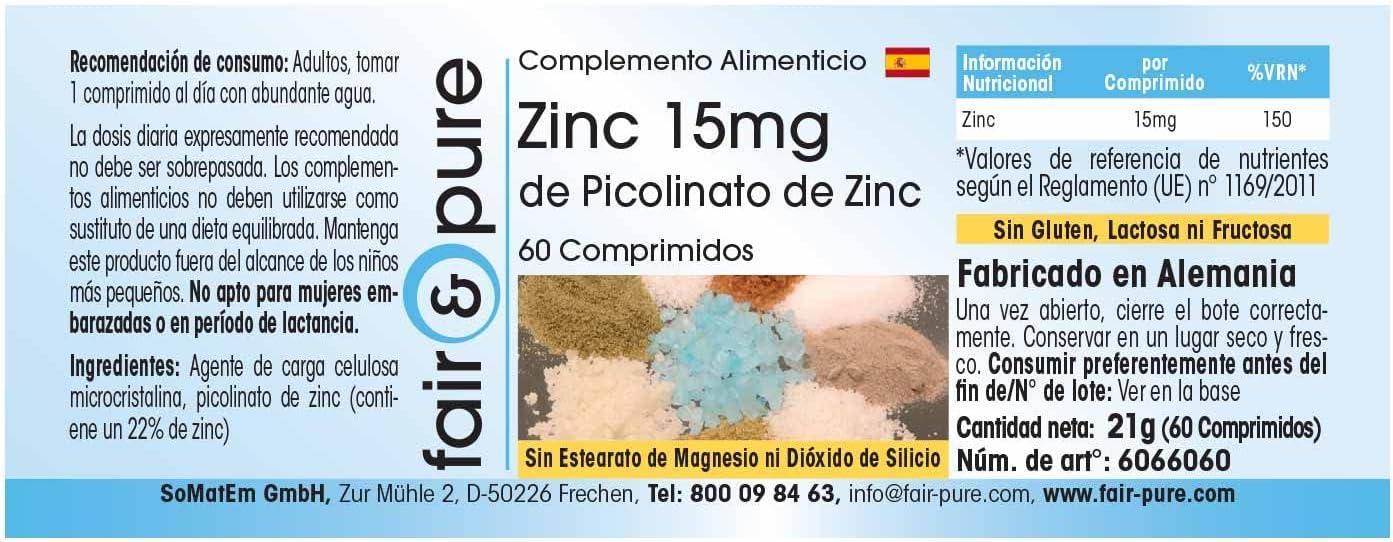 Fair & Pure - Zinc 15mg (elemental content) of zinc picolinate - vegan ...