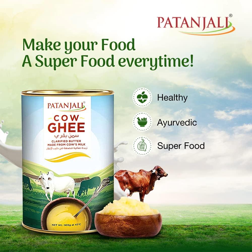 Patanjali Cow Ghee 905g | 1.99lb Tin Pack | Pure & Natural Clarified ...