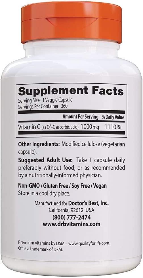 Doctor's Best Vitamin C with Quali-C | 1000 mg - 360 Veggie Capsules ...