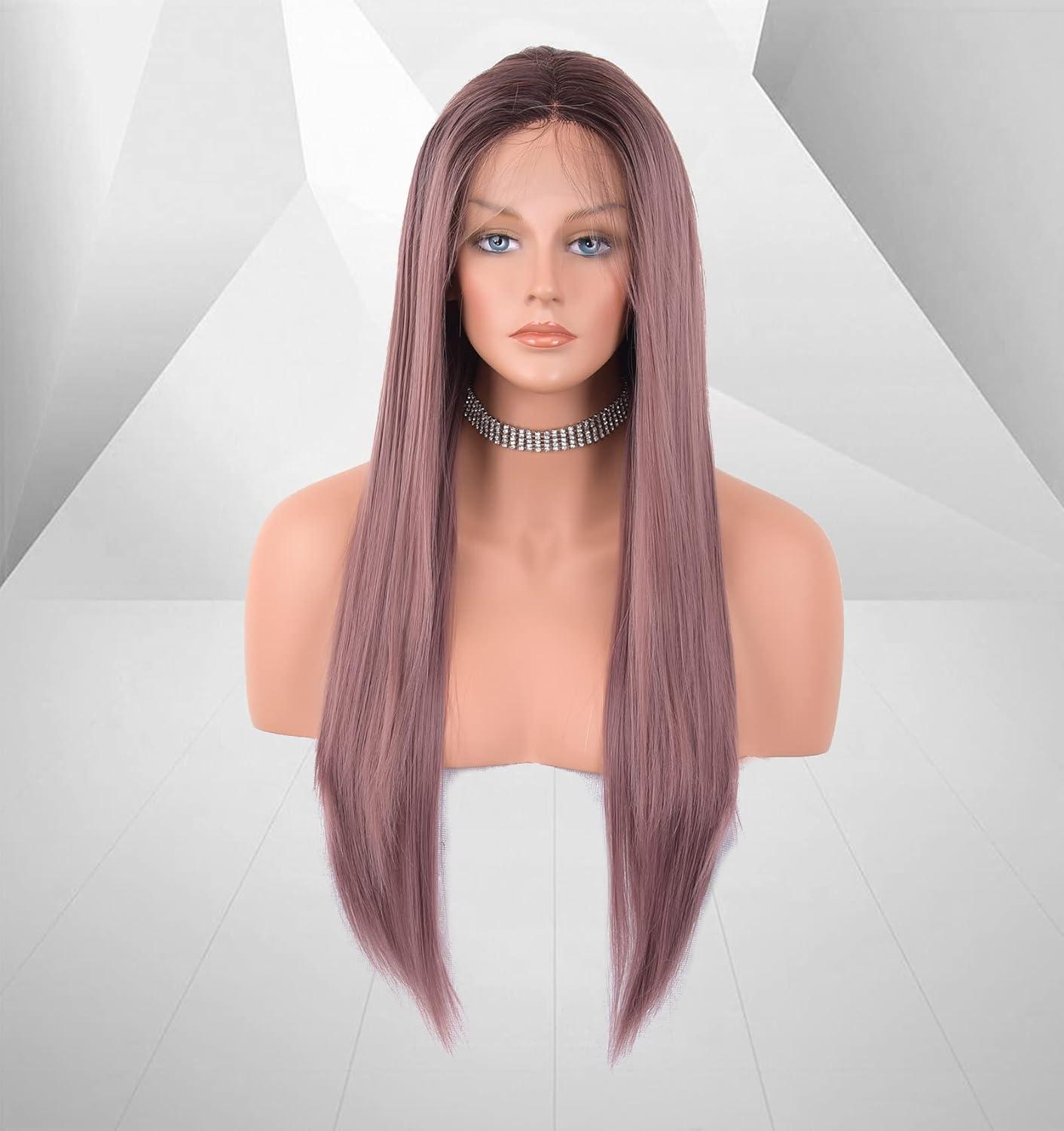 Vebonny Aesthetic Ombre Brown to Lavender Wig - 22 inch Long Synthetic ...