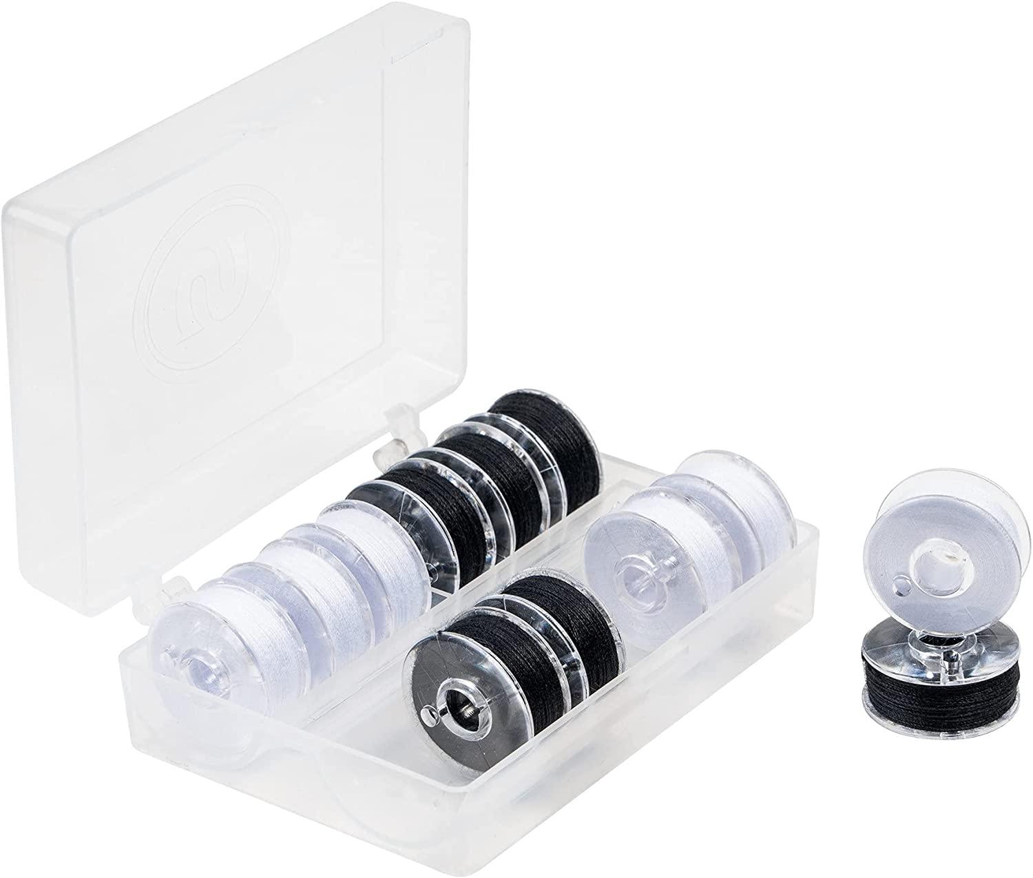 SINGER 30027 Class 66 Transparent Bobbins - 12 Black & White Threaded ...