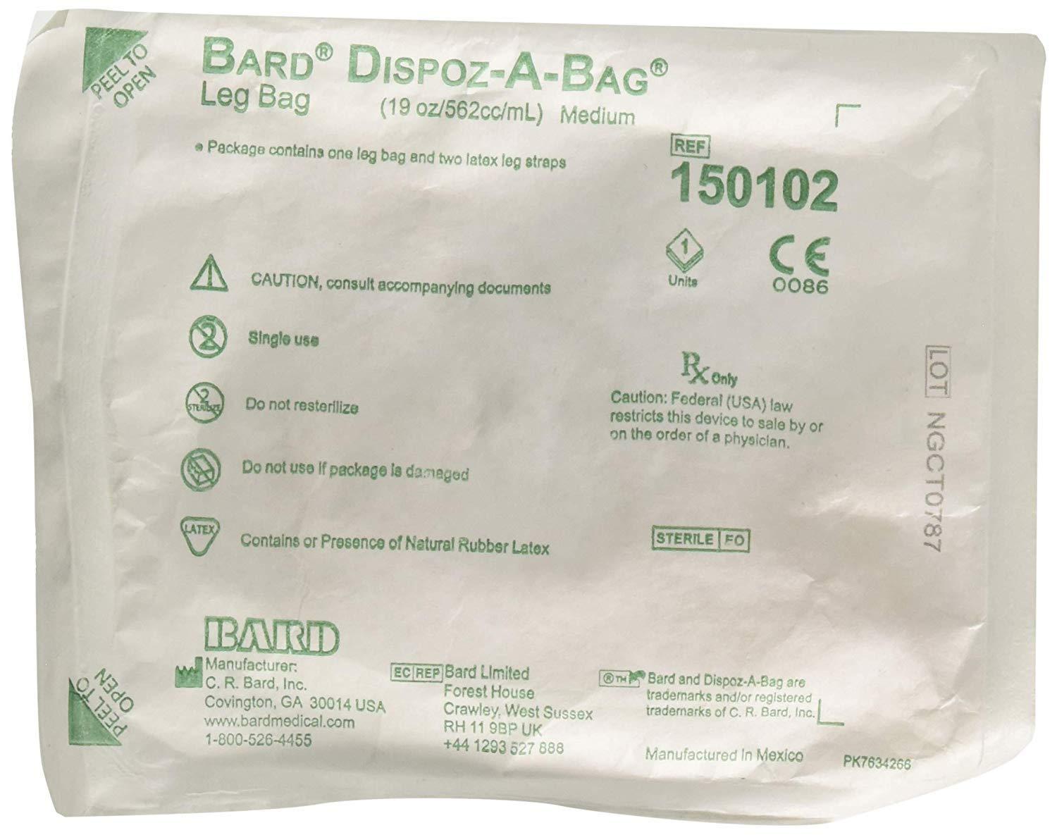 Bard Dispoz-a-Bag Leg Bag 19 Oz with Flip-Flo Valve, Drainage Tubing ...