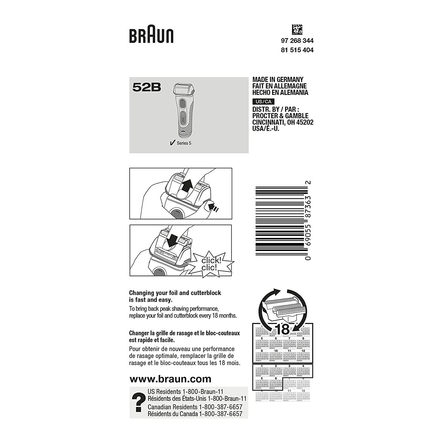 Braun Series 5 Shavers Replacement Foil and Trimmer Head Cassette ...