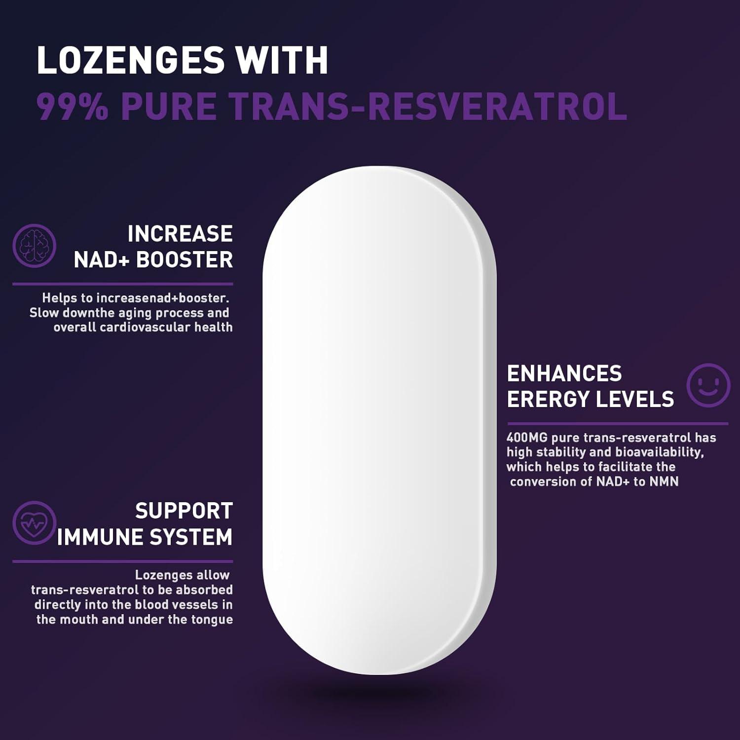 NAD Sublingual Trans-Resveratrol Lozenges 900mg - 120 Fast-Acting Lozenges with Black Pepper for ...