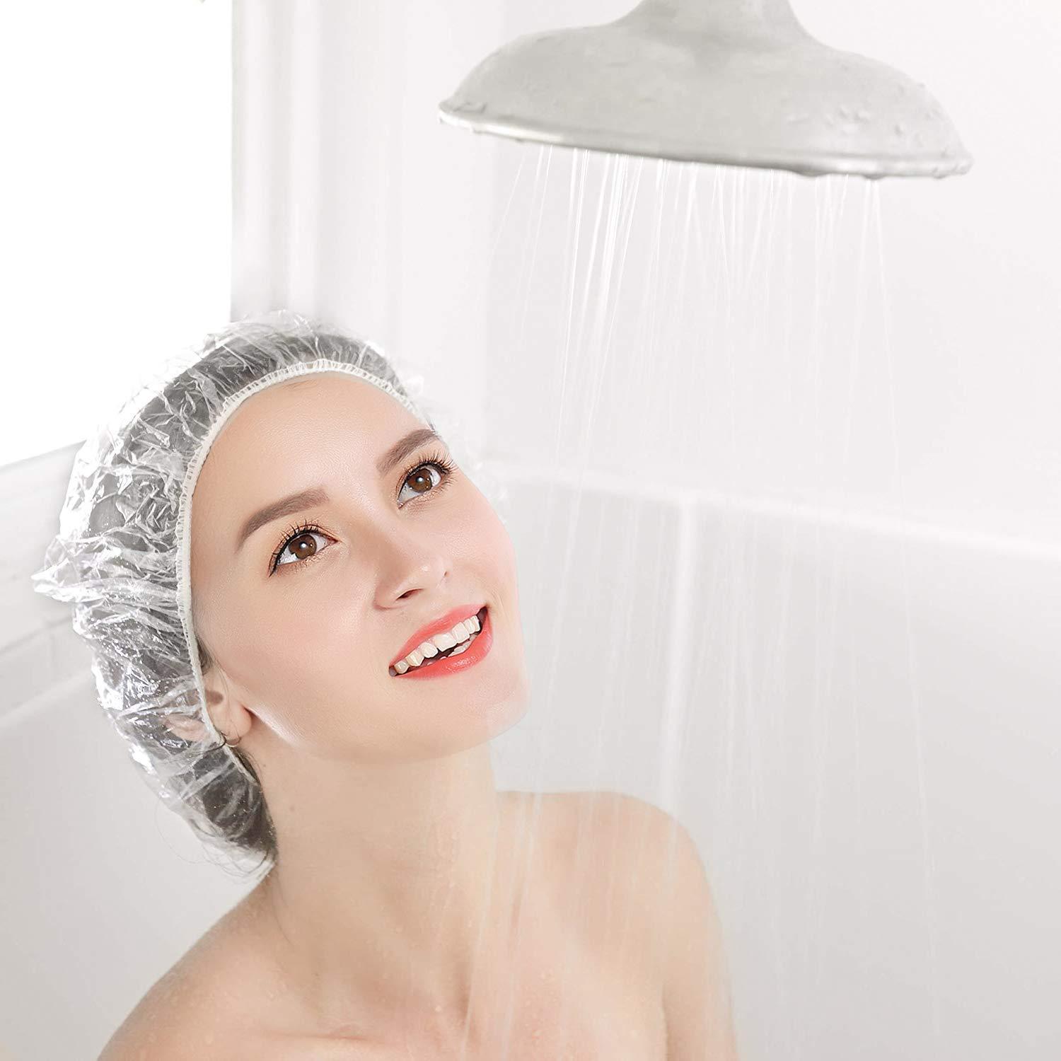 200pcs Clear Plastic Disposable Shower Caps for Spa, Home, Hotel, Salon ...