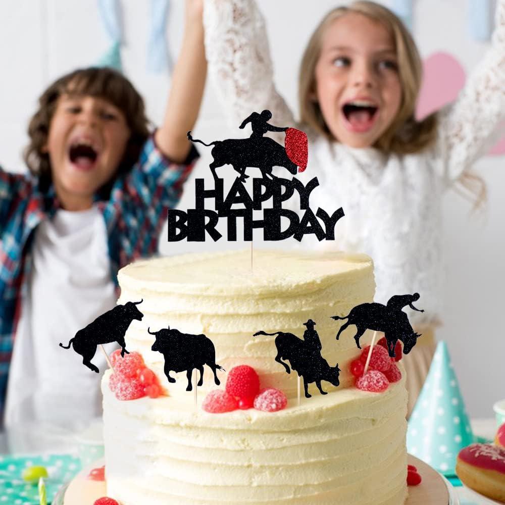 Crseniny 25-Pack Black Glitter Happy Birthday Cupcake Topper Matador ...