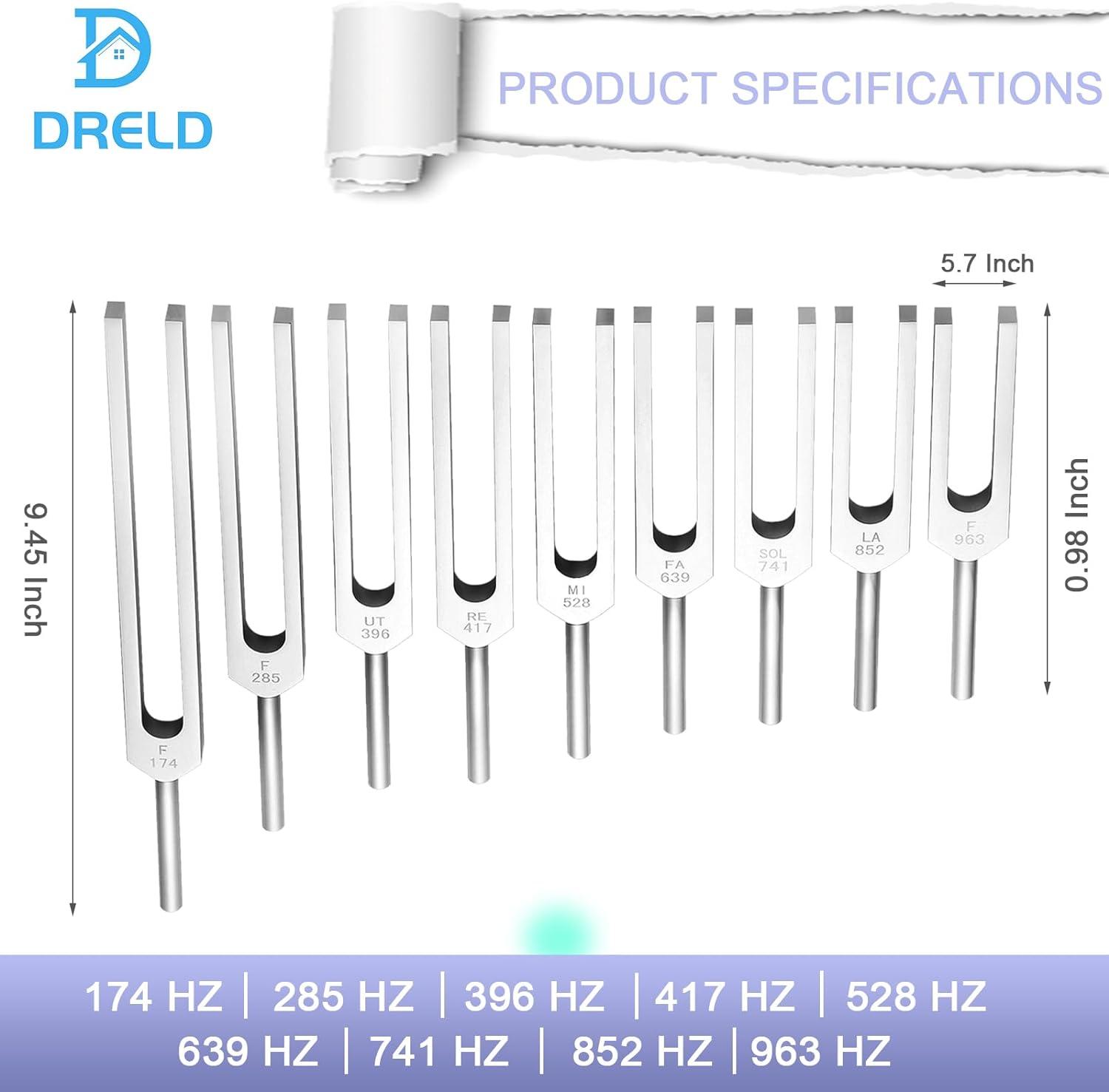 Dreld 9 Solfeggio Tuning Forks Kit Healing Forks with Silicone Hammer ...