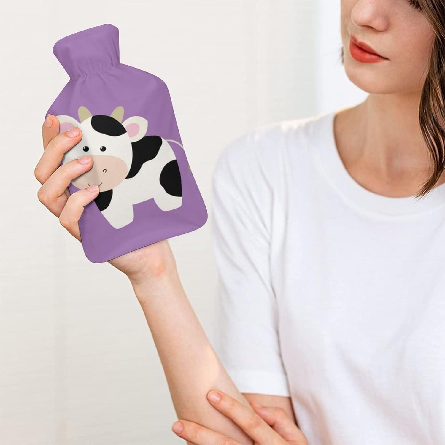 Cute Cow Hot Water Bottle with Plush Cover - Hand Warmer for Adults ...