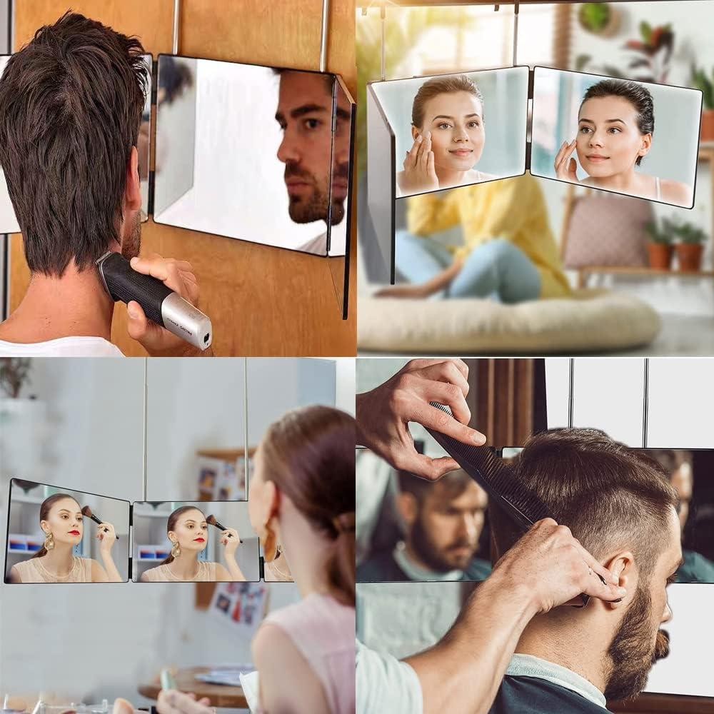 OySeyFo 3 Way Barber Mirror with Height Adjustable Hooks - Trifold ...