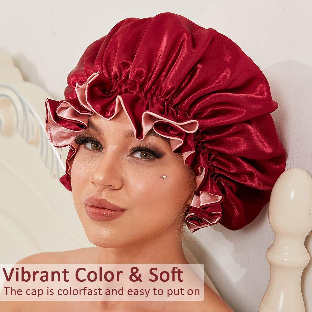 Wine Red Silk Bonnet for Black Women - Satin Cap for Natural Hair ...