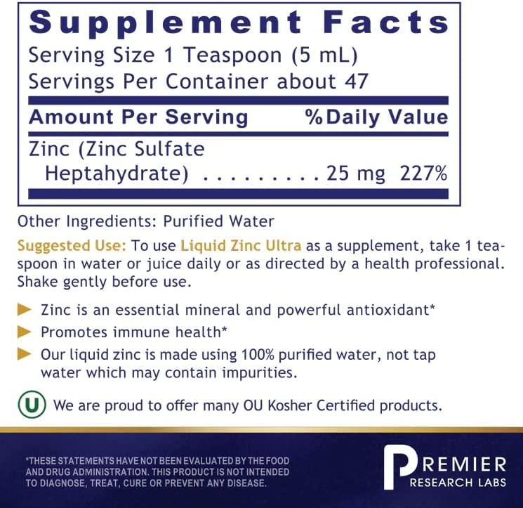 Premier Liquid Zinc 8 Fl Oz - Highly Absorbable & Pure Vegan Formula ...