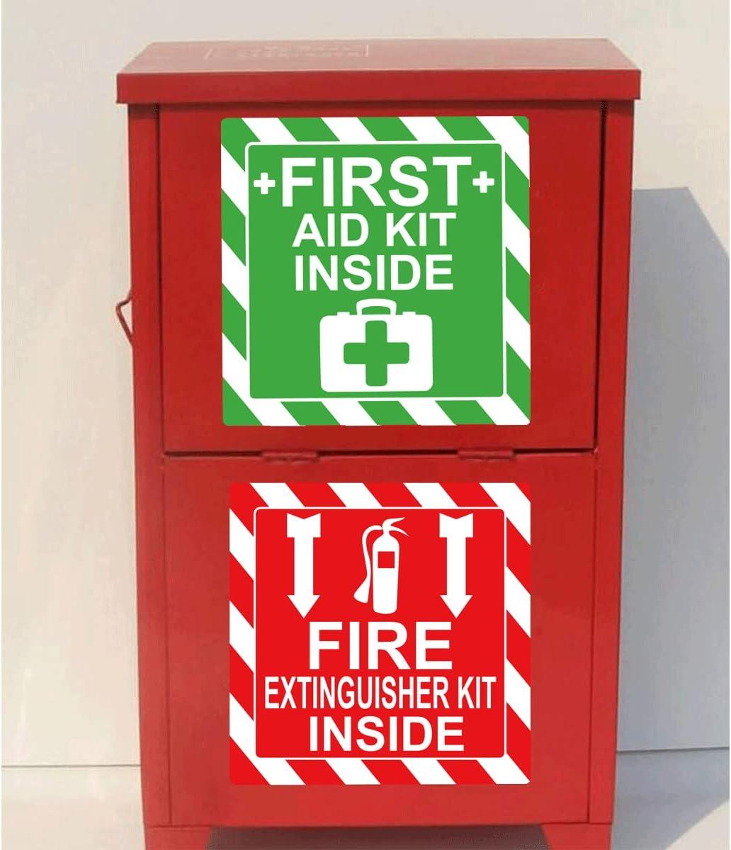 First Aid Kit and Fire Extinguisher Inside Stickers 4 Inch - Set of 8 ...