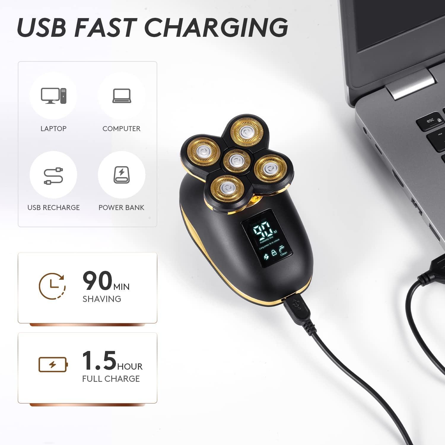 Head Shaver, ATEEN Wet/Dry Electric Razor for Men Rechargeable, Mens ...