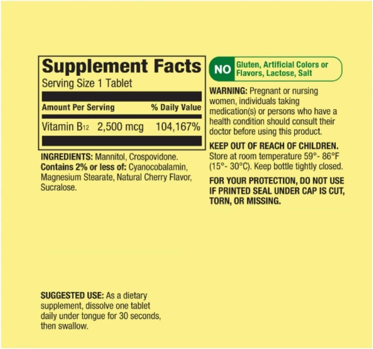 Spring Valley Vitamin B12 Quick-Dissolve Tablets 2500 mcg Cherry Flavor ...