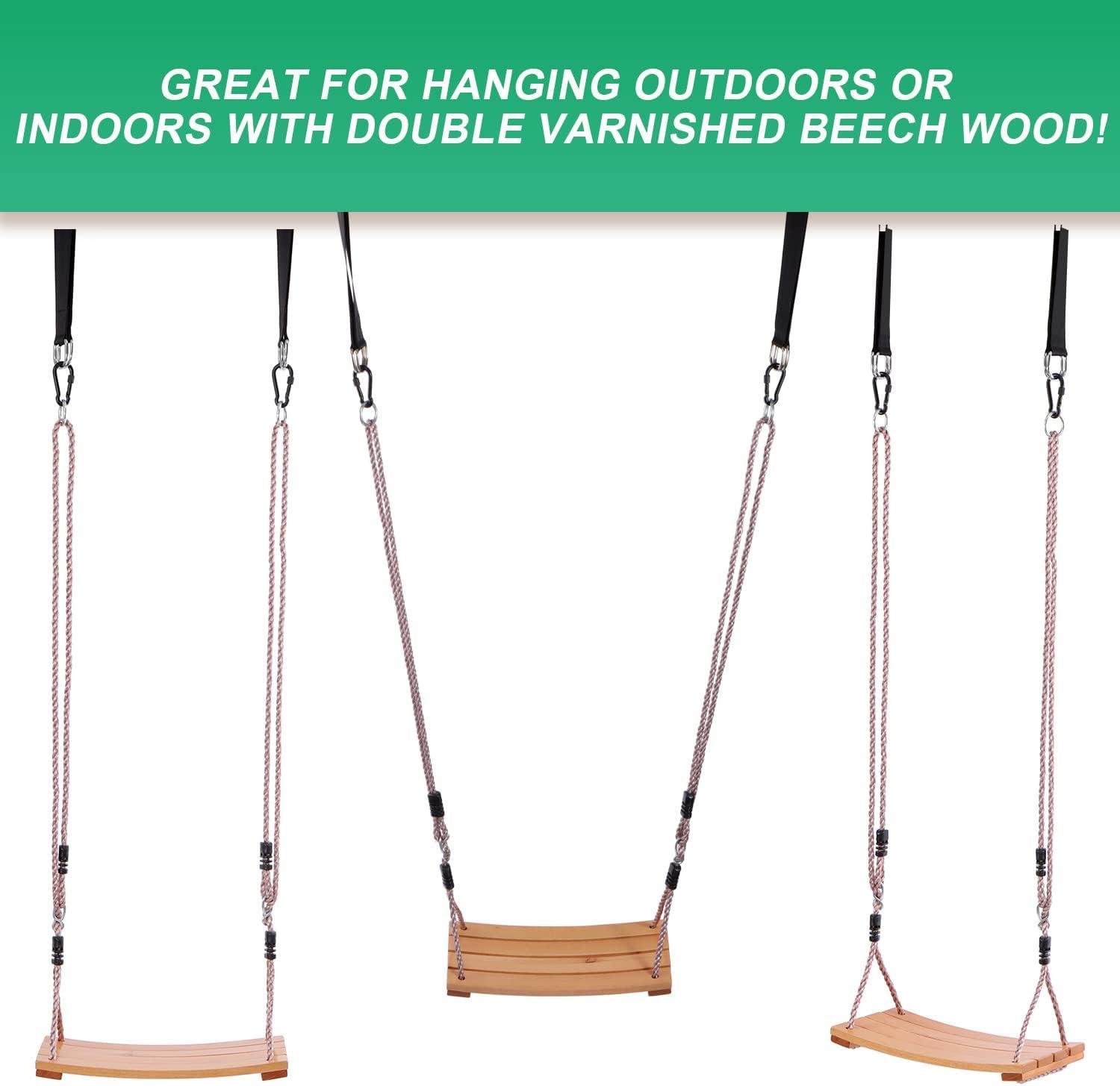 Curved Wooden Tree Swing for Adults and Kids - Complete Hanging Kit ...