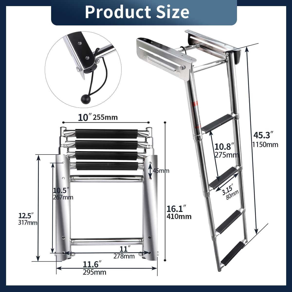 Marinebaby 4 Step Telescoping Boat Boarding Ladder - 316 Stainless ...