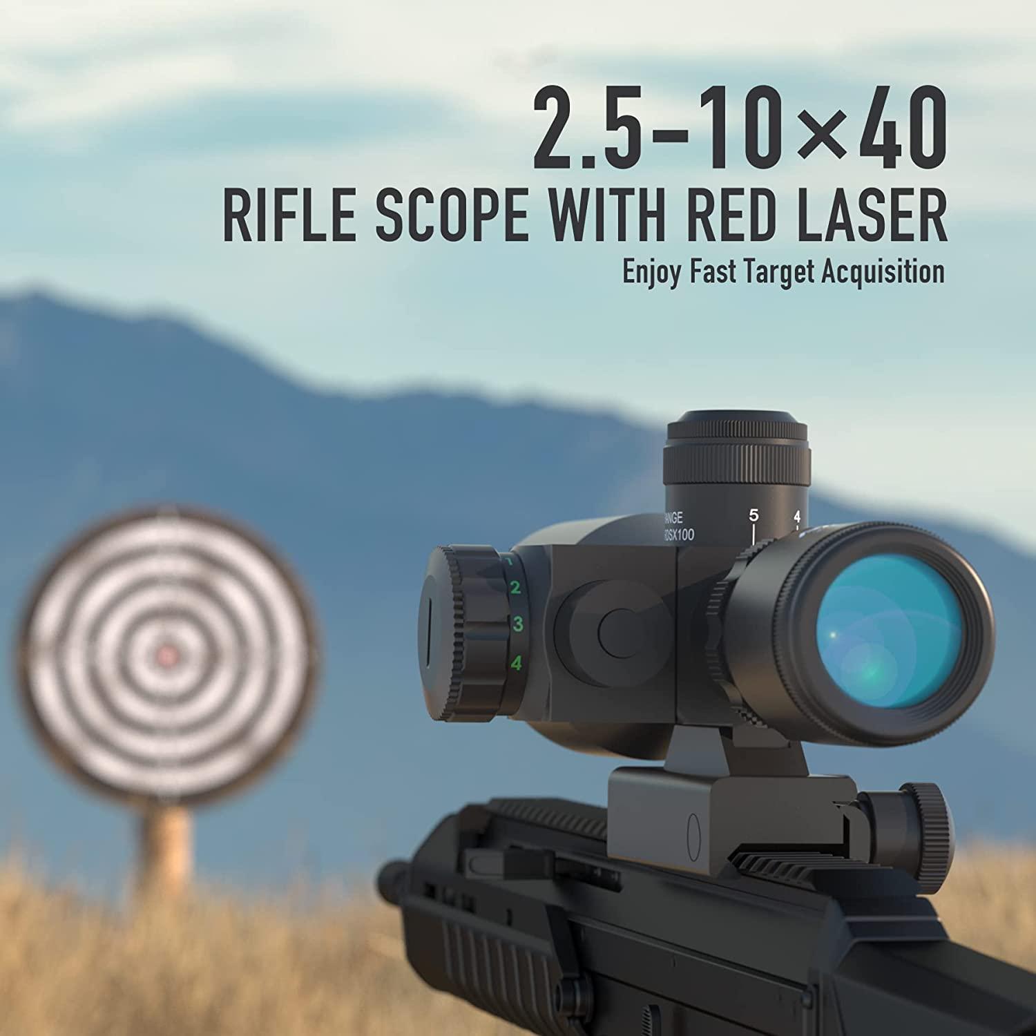 Pinty 2.5-10x40 Tactical Rifle Scope with Red Laser Combo - Green Lens ...