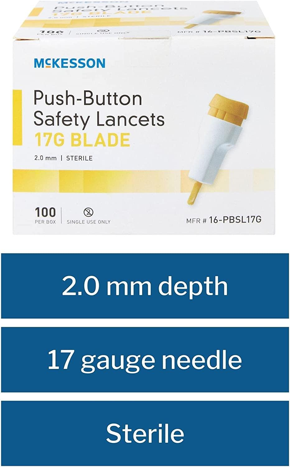 McKesson Safety Lancets 17 Gauge Sterile Push-Button 2mm Blade - 100 ...