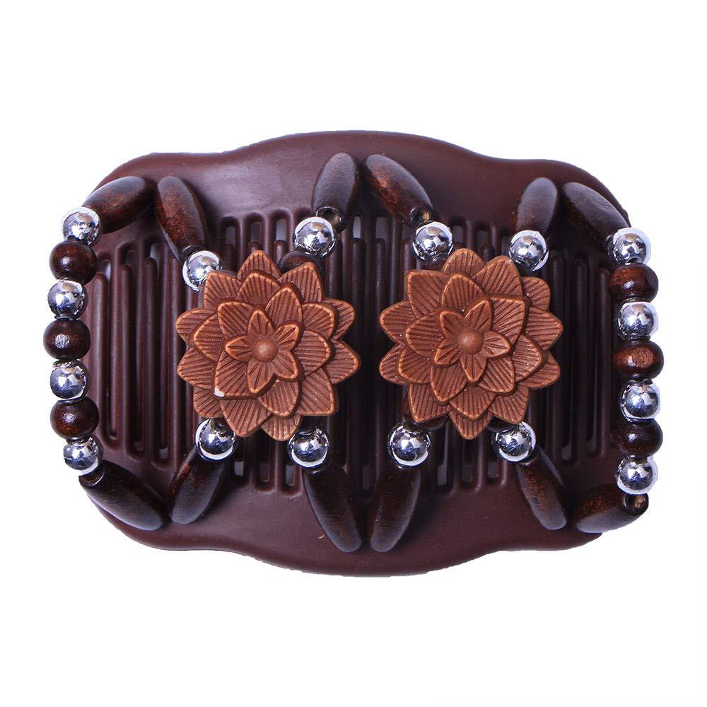 Lovef Thick Hair Clip Magic Wood Beads Double Hair Comb Clip Stretch ...