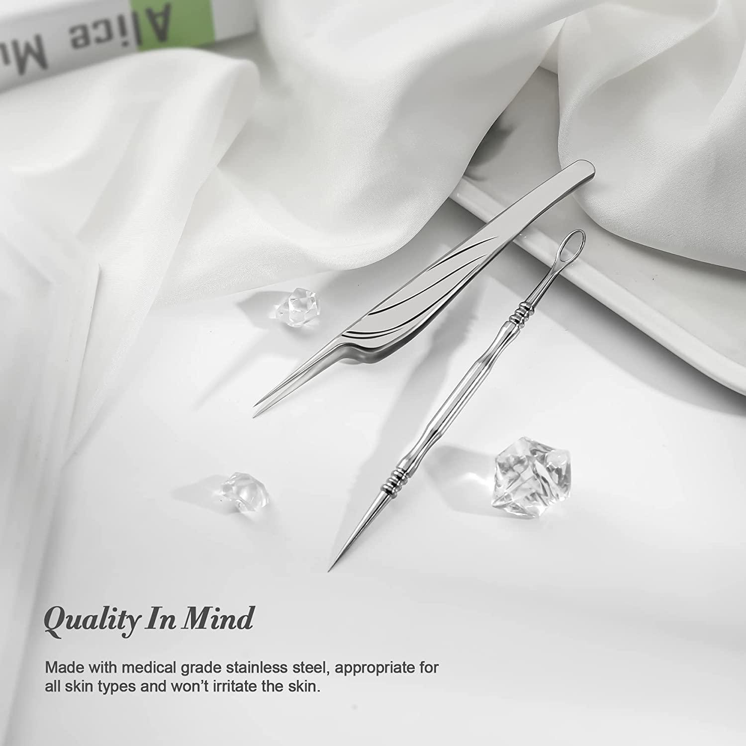 BEZOX Blackhead Tweezer and Acne Needle Set - Stainless Steel Comedone ...