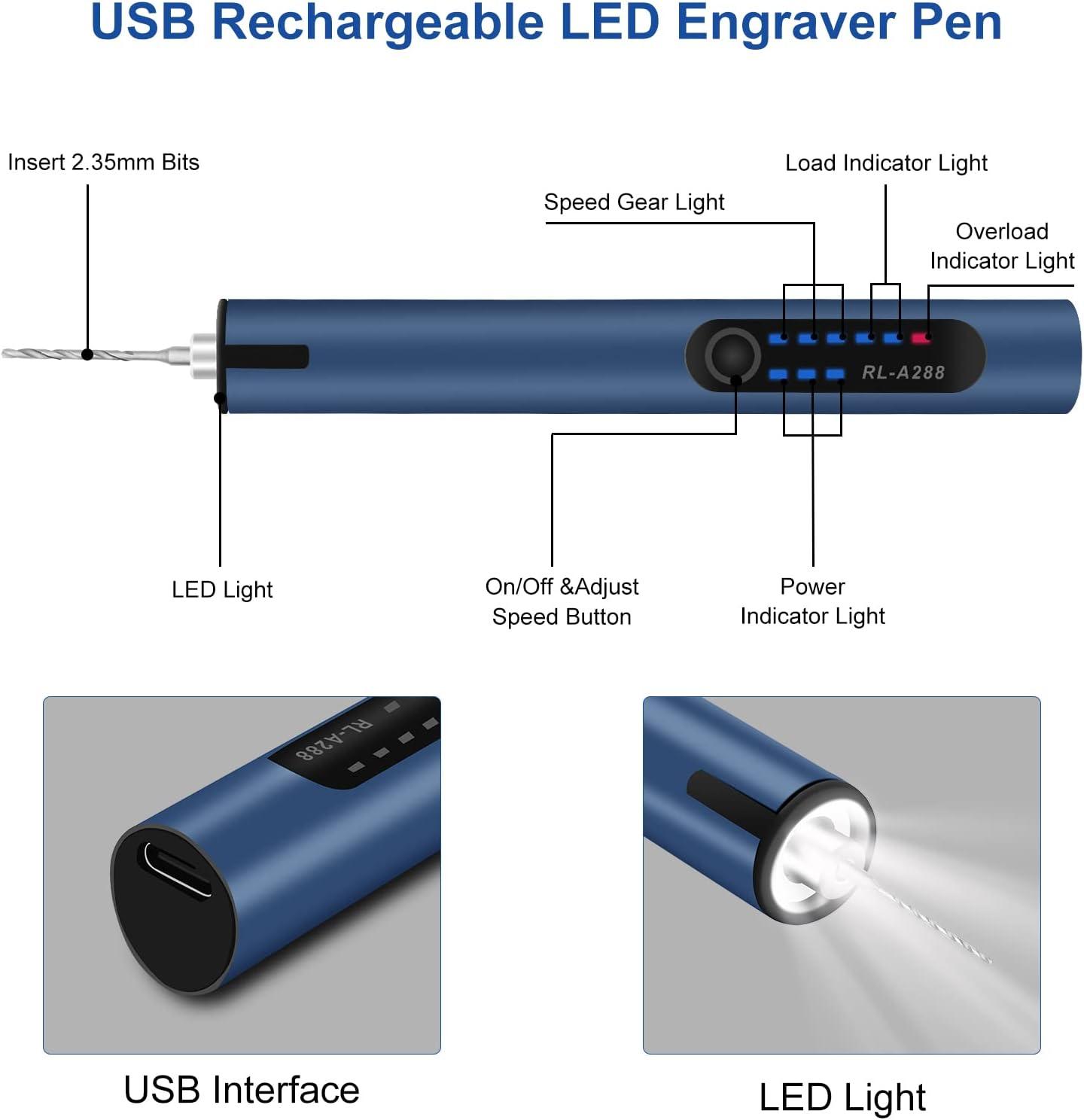 USB Rechargeable Engraving Pen with LED Light - 35 Bits Mini Electric ...