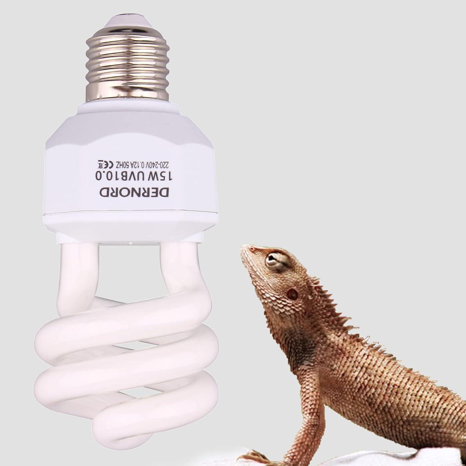 Dernord UVB & UVA Light Bulb 10.0 - 15W Compact UV Lamp for Lizard ...