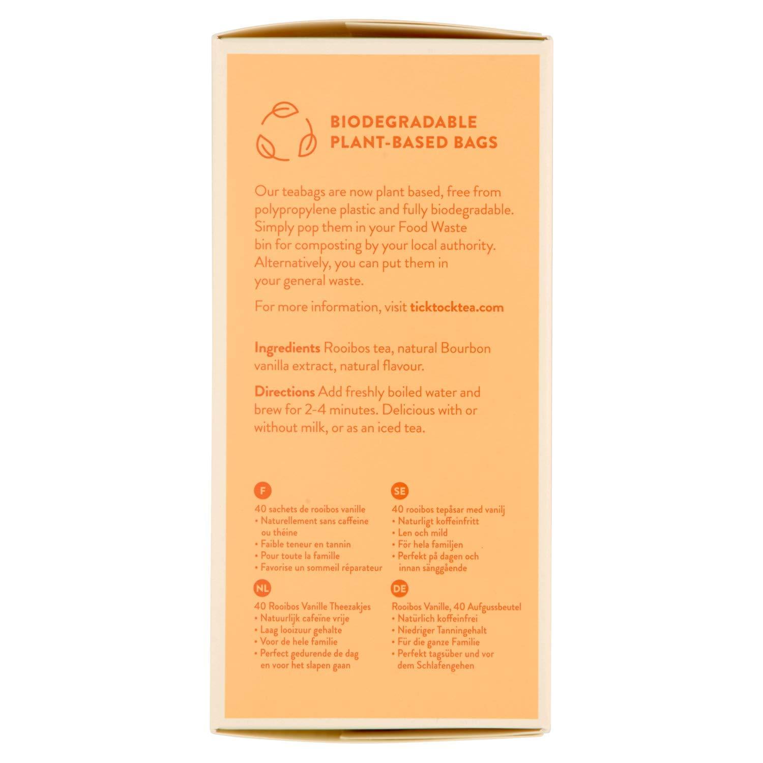 Tick Tock Teas Vanilla Rooibos Tea 40 Count - Caffeine-Free Herbal Tea ...