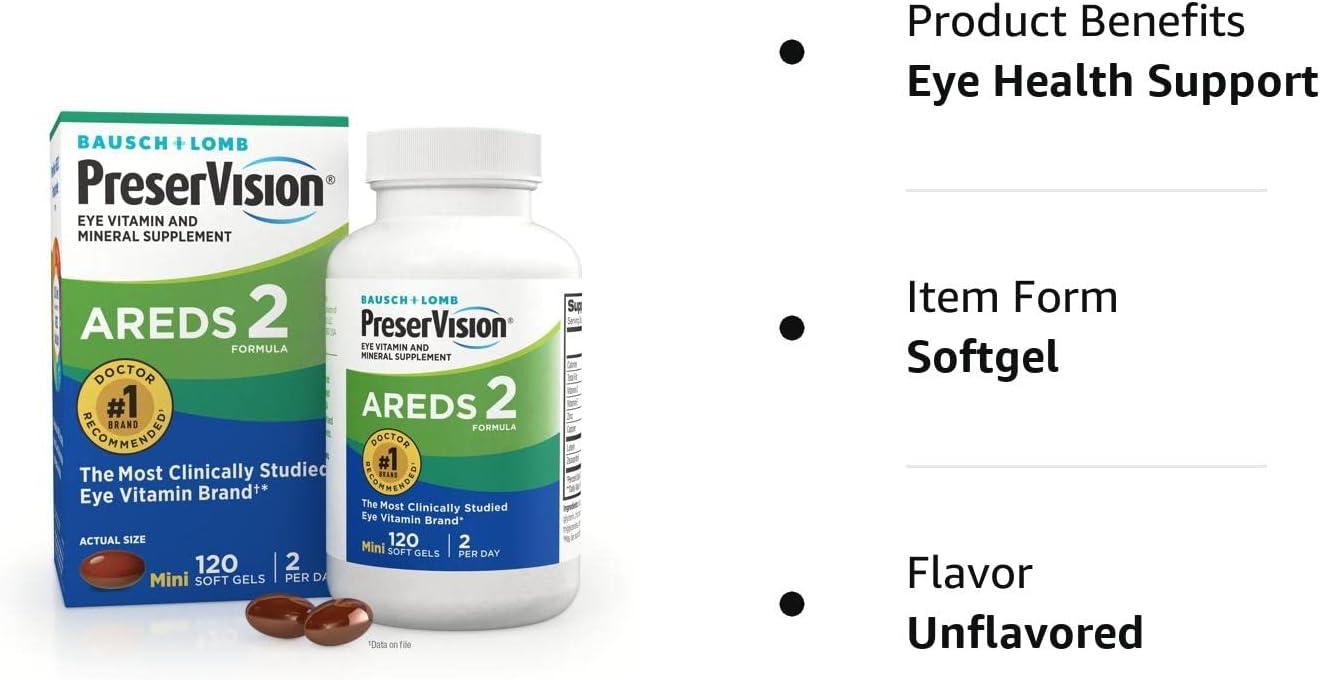 Bausch + Lomb PreserVision AREDS 2 Formula Supplement - 120ct Carotenoids & Lutein Nutritional ...