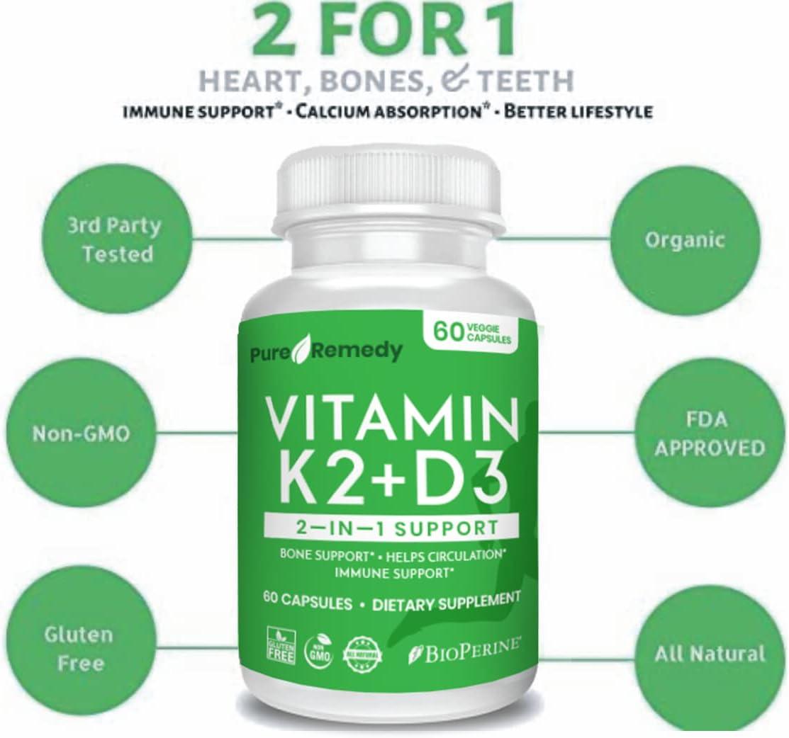Vitamin K2 + D3 with Calcium & BioPerine - Vitamin D3 5000 IU (125mcg ...
