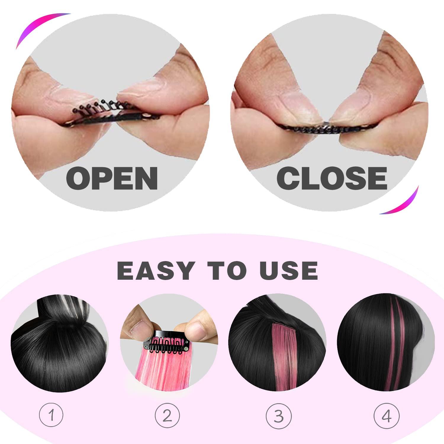 Pink Clip in Hair Extensions for Kids - 12 PCS 22 inch Colored Party ...