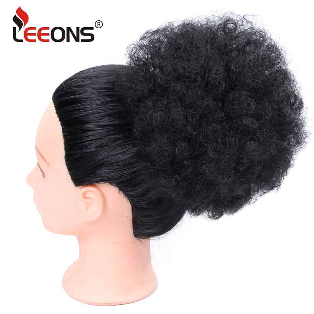 LEEONS 8 Inch Afro Puff Ponytail (Black) - Human Hair Kinky Curly Bun ...