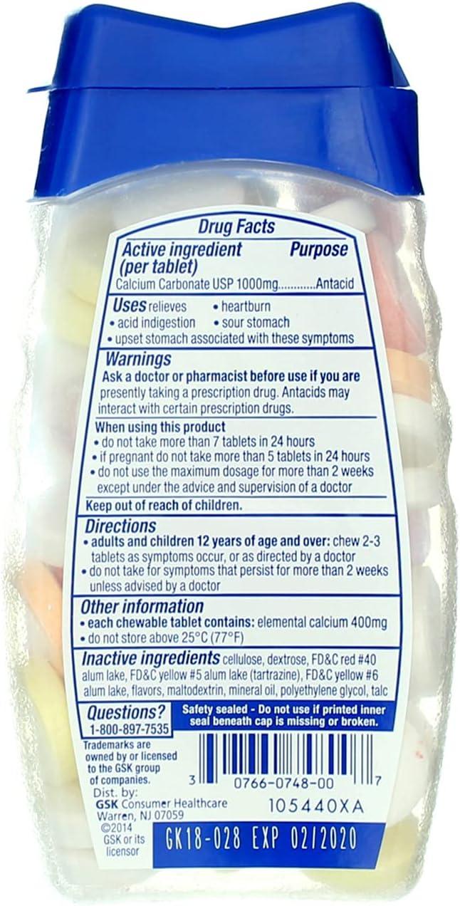 TUMS Ultra Strength 1000 Chewable Tablets Assorted Tropical Fruit - 72 ct