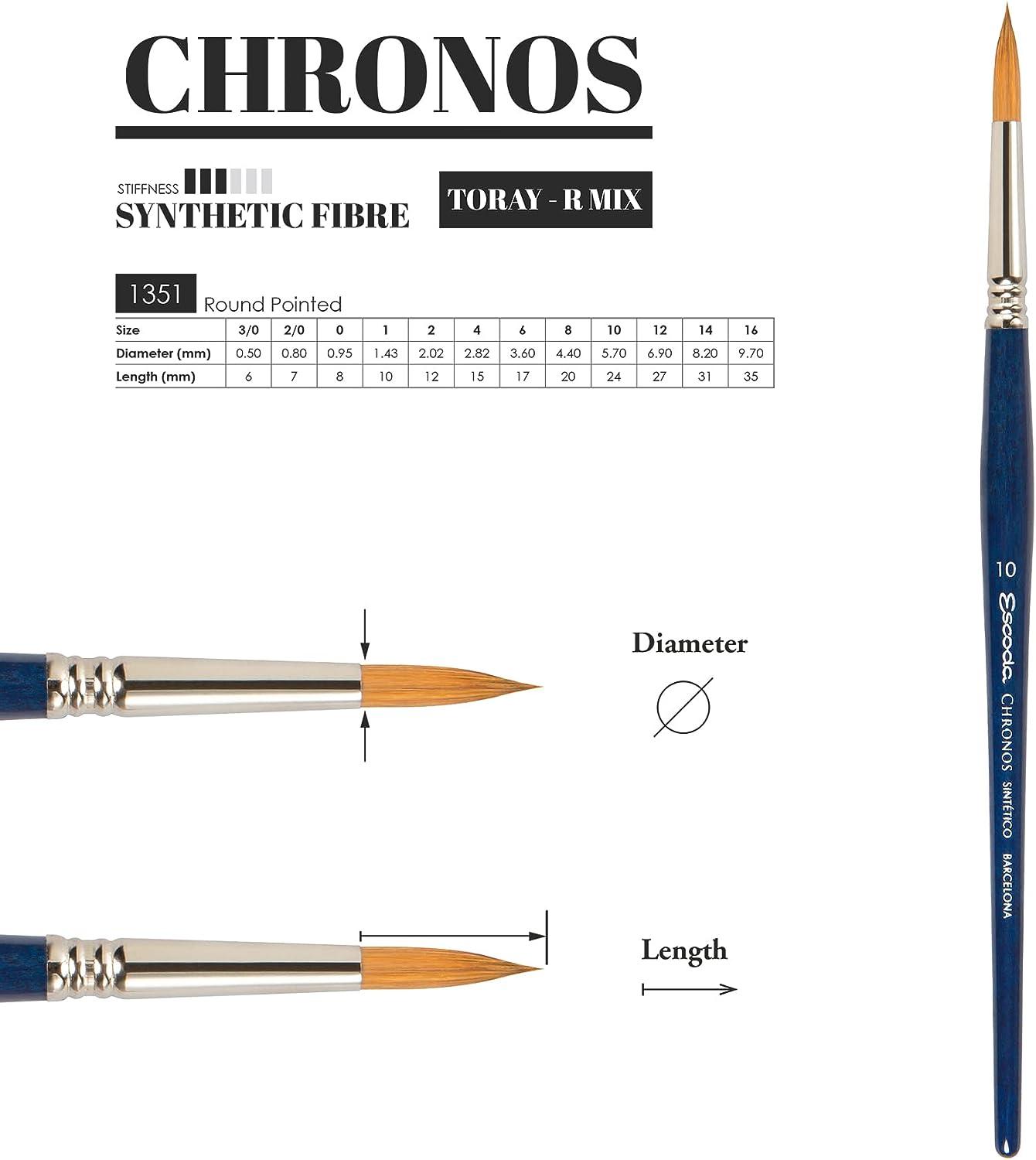 Escoda Chronos 1351 Artist Brush - Synthetic Toray & Red Sable Blend - Size 4 Pointed Round