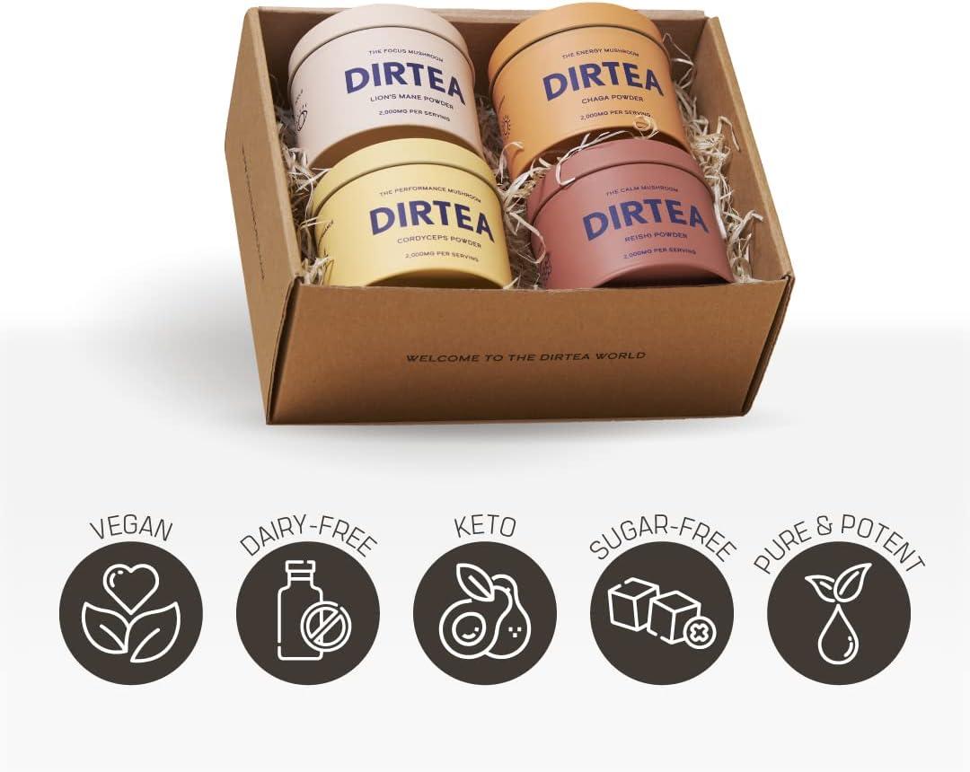 Organic DIRTEA Mushroom Powder Gift Set - Lions Mane, Chaga, Cordyceps ...