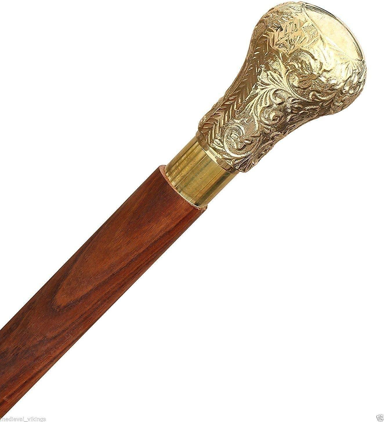 Medieval Replicas 37.4'' Brass Handle Walking Cane in Natural Wood ...