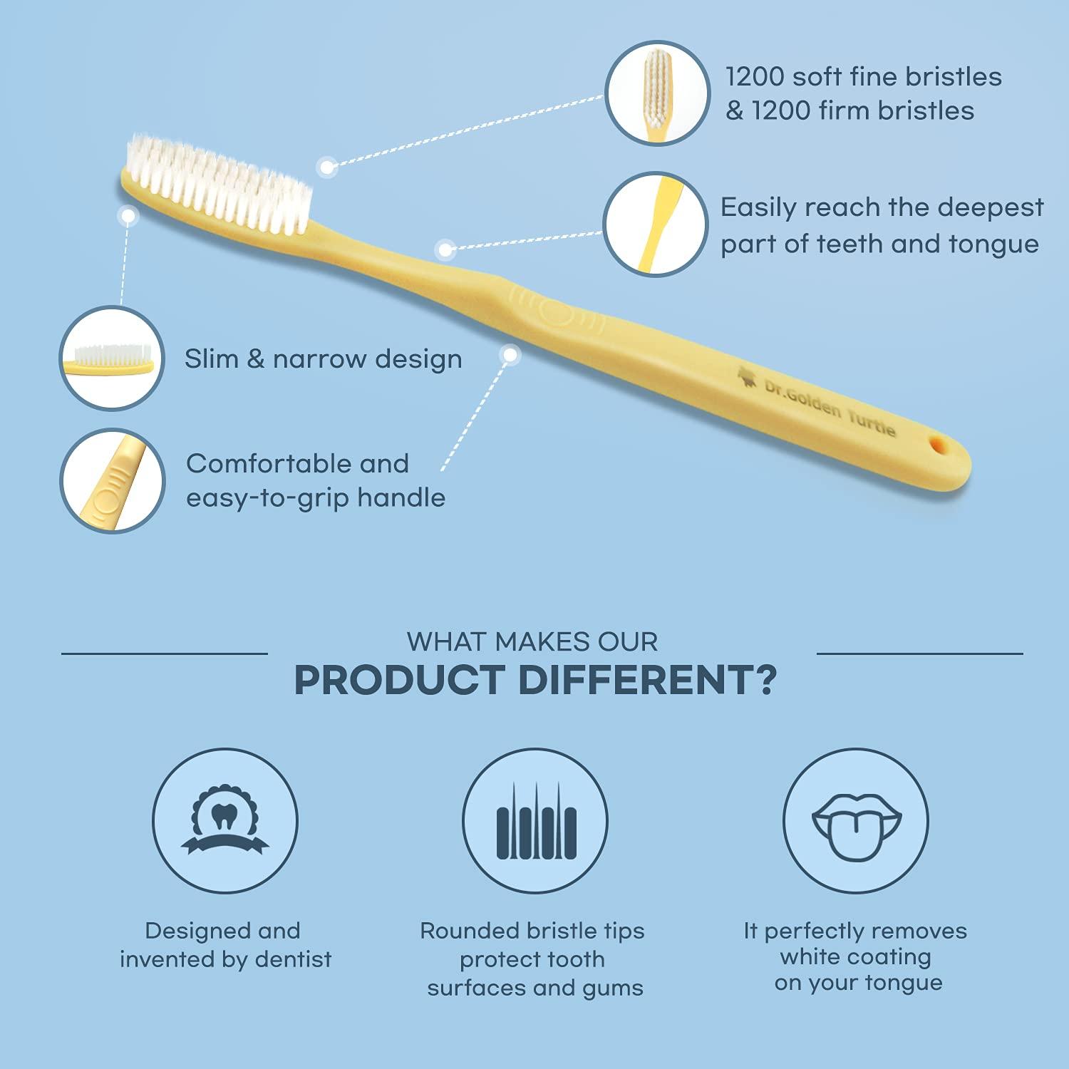 Dr.Golden Turtle Long Head Toothbrush 4-Pack | Dentist Designed ...