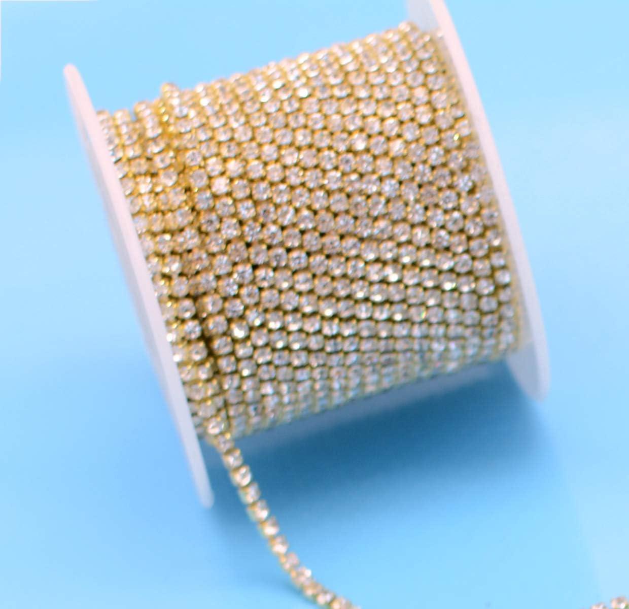 Gold Crystal Rhinestone Close Chain - 11 Yards Single Row Trimming for DIY Jewelry Crafts | Buy ...