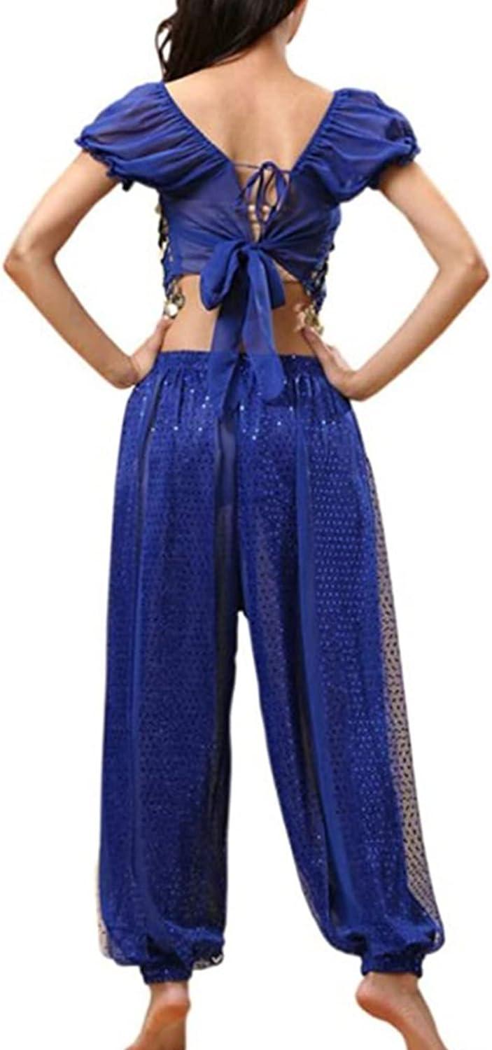 Freebily Women's Belly Dance Costume Set | Puff Sleeve Crop Top & Harem ...