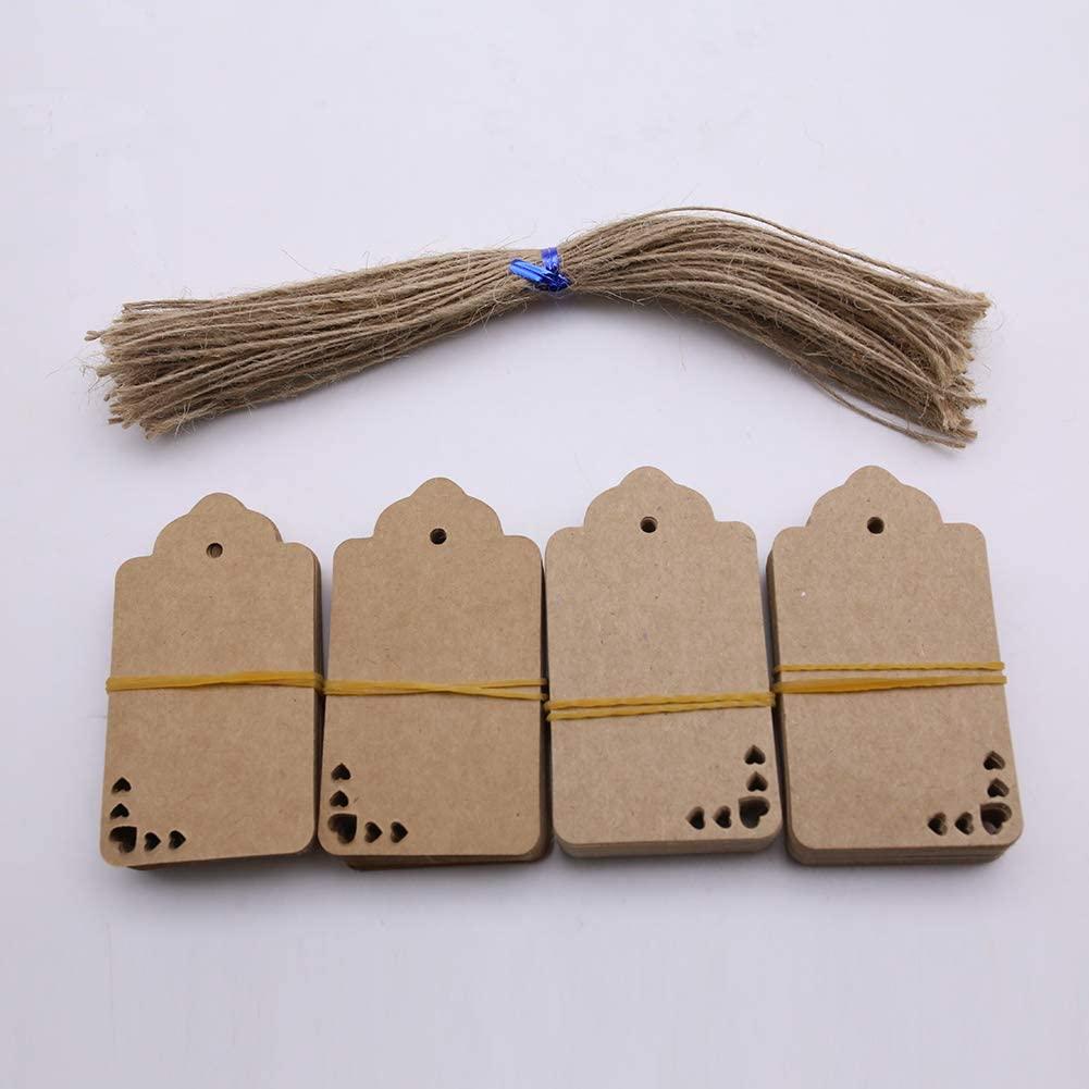 Koogel 100 PCS Gift Heart Tags Kraft Paper Tags with Natural Jute Twine ...